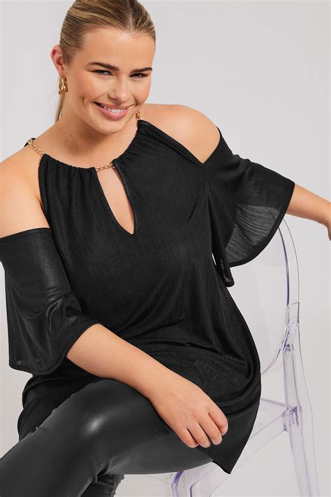 Yours London Plus Size Black Metallic Chain Detail Top Yours Clothing