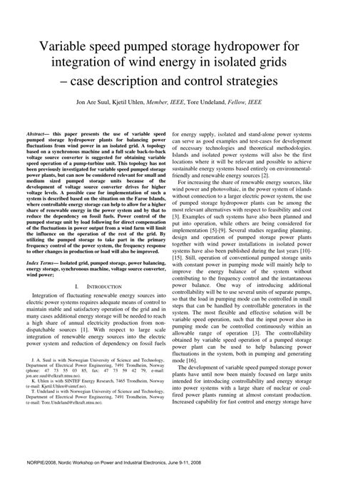 Pdf Variable Speed Pumped Storage Hydropower For Integration Of Wind