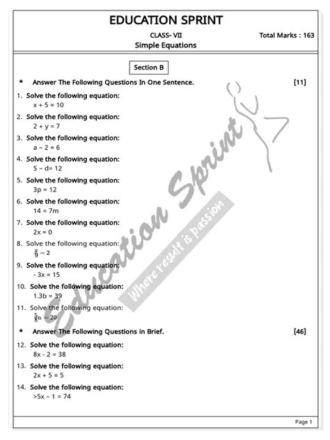 Simple Equations Questions Pdf Mathematics Mathematical Objects