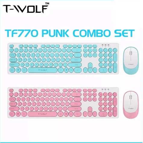 T Wolf Tf770 Punk Wireless Usb Keyboard And Mouse Set For Gaming Office Work From Home Pink And