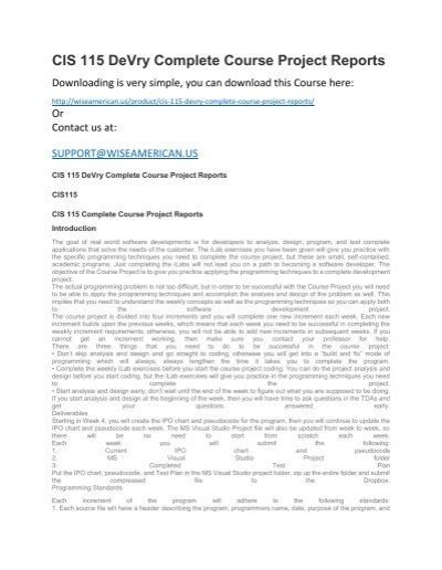 CIS 115 DeVry Complete Course Project Reports