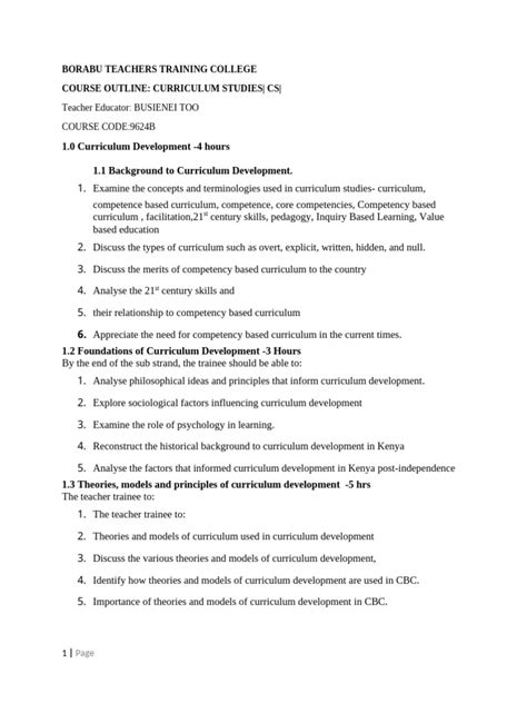 Curriculum Outline For Teacher Training Pdf Curriculum Human