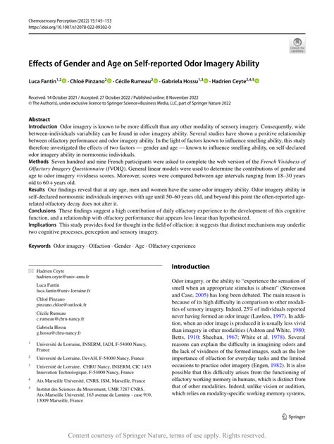 Effects Of Gender And Age On Self Reported Odor Imagery Ability Request PDF