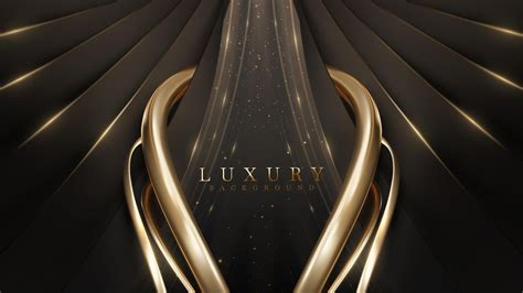 조명 효과 요소가 있는 고급스러운 배경 및 리본 장식과 현실적인 황금 곡선 라인 프리미엄 벡터