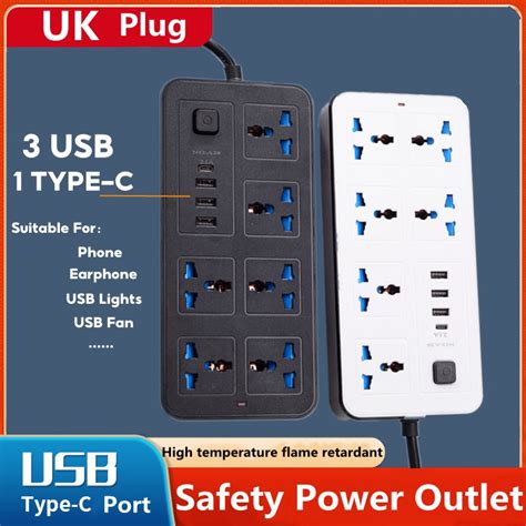 Porous Socket Extension Plug With Usb Type C Ports Power Strip Protector Extension Socket Outlet