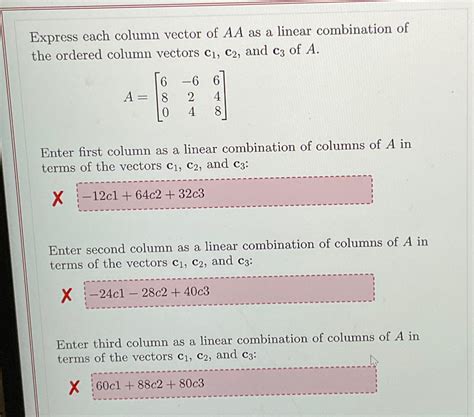 Solved Express Each Column Vector Of AA As A Linear Chegg