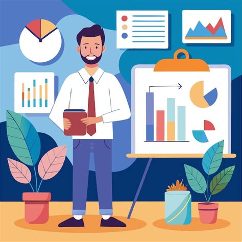 A Man Presenting Data With Charts And Graphs In A Professional Setting Premium Ai Generated Vector