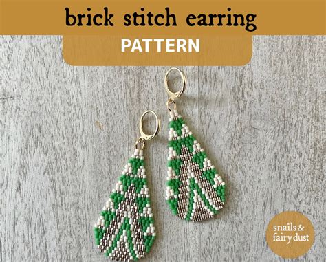 First Green Brick Stitch Earring Pattern Digital Download Snails