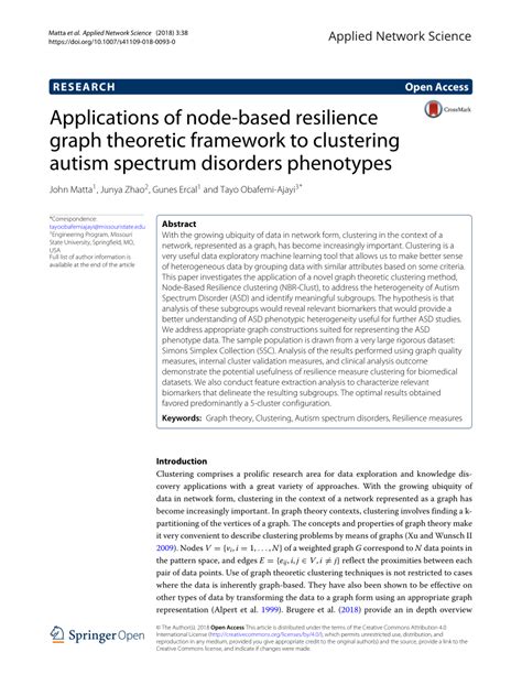 Pdf Applications Of Node Based Resilience Graph Theoretic Framework To Clustering Autism