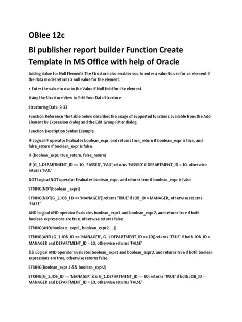 obiee 12c bi publisher report builder function create template in ms office with help of oracle