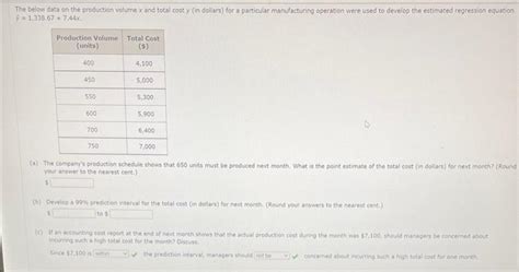 Solved The Below Data On The Production Volume X And Total