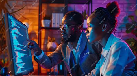 Closeup Portrait Of Two Black People Man And Woman Computer Programmers Working Together In