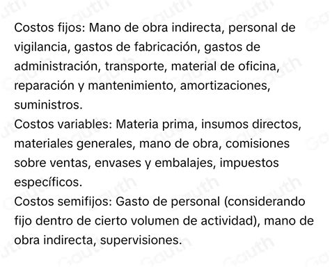 Solved Me Pueden Ayudar Con 10 Ejemplos De Costos Fijos Costos Variables Y Costos Semifijos