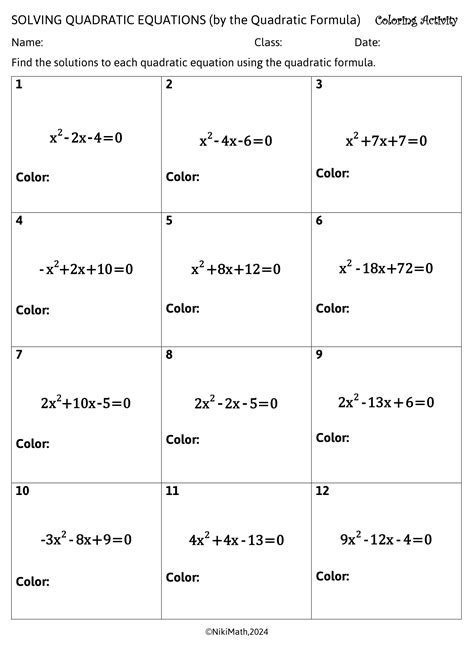 Solving Quadratic Equations Using The Quadratic Formula Color By Code Teacher Professional