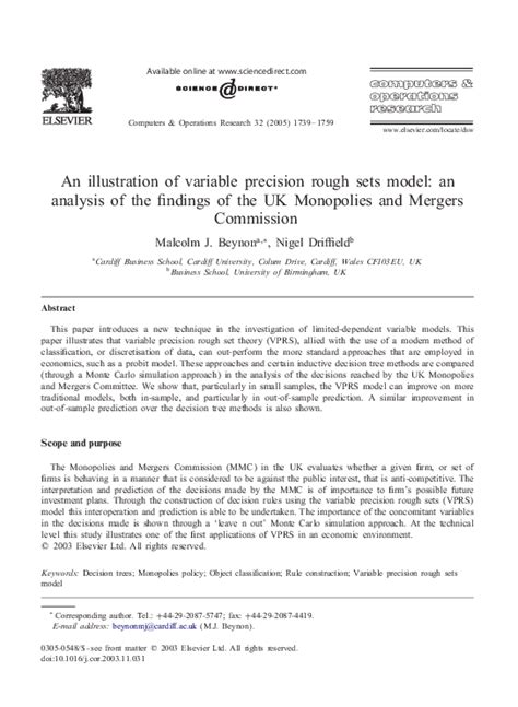 pdf an illustration of variable precision rough sets model an