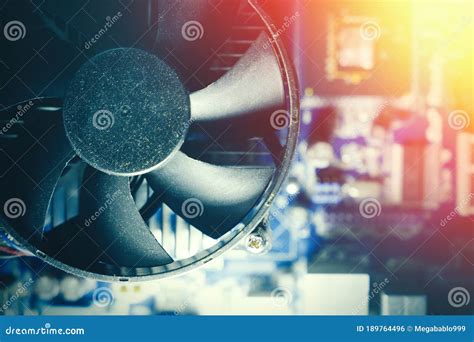 CPU Cooler Of Processor On Motherboard Computer Circuit Board And CPU Cooling Fans Inside A PC
