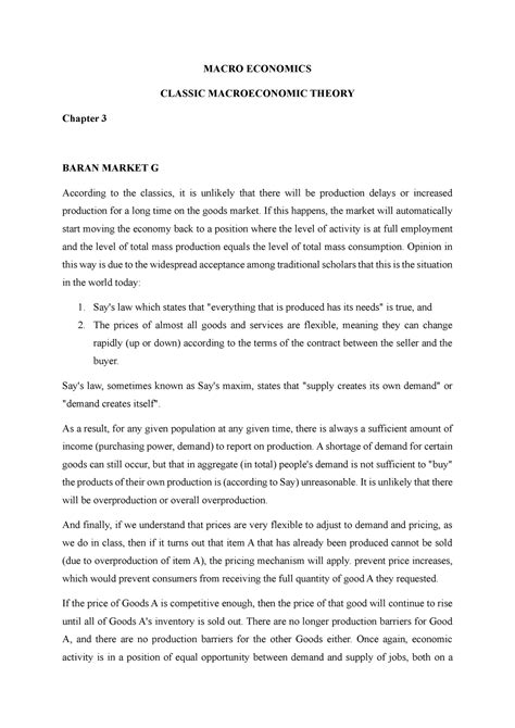 Classic Macroeconomic Theory Lecture Notes MACRO ECONOMICS CLASSIC MACROECONOMIC THEORY