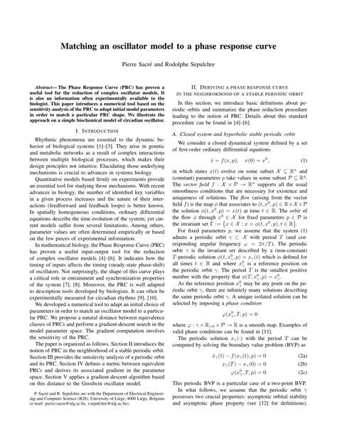 Pdf Matching An Oscillator Model To A Phase Response Curve