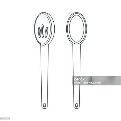 설거지 부엌 세트 구멍이 있는 큰 나무 숟가락 국자 라인 아트 가정 생활에 대한 스톡 벡터 아트 및 기타 이미지 가정 생활 가정 주방 가정의 방 Istock