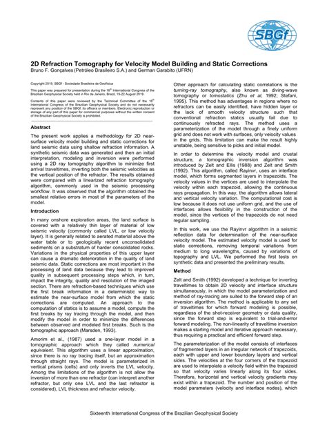Pdf 2d Refraction Tomography For Velocity Model Building And Static