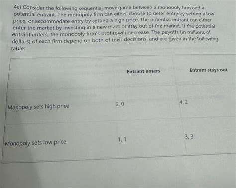 Solved 4c Consider The Following Sequential Move Game Chegg