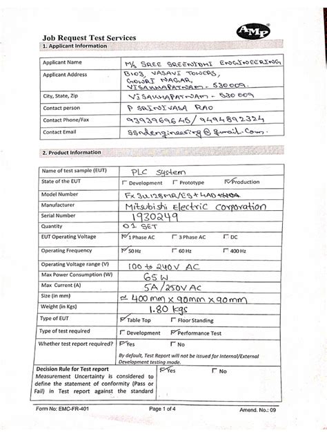 Job Request Form Test Services Pdf