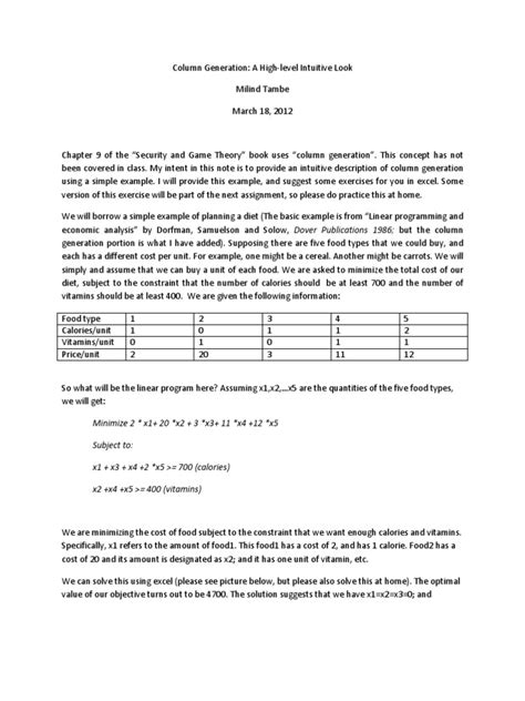Column Generation For Class Pdf Prices Applied Mathematics