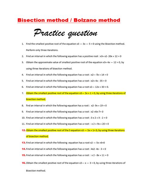 Bisection Method Practice Question Pdf Teaching Methods And Materials
