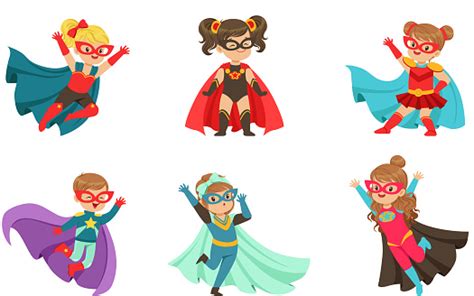 아이 슈퍼 히어로 컬렉션 귀여운 작은 소년과 소녀 다채로운 만화 의상을 입고 생일 파티 축제 디자인 요소 벡터 일러스트 권위에 대한 스톡 벡터 아트 및 기타 이미지 Istock