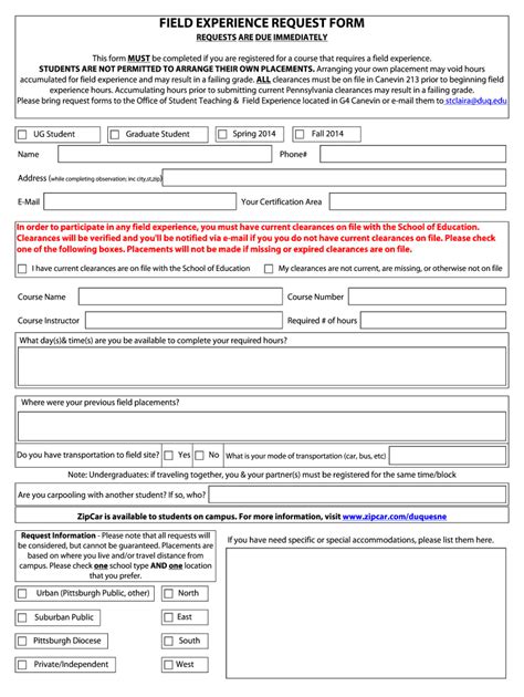 Fillable Online Field Experience Request Form Fax Email Print Pdffiller