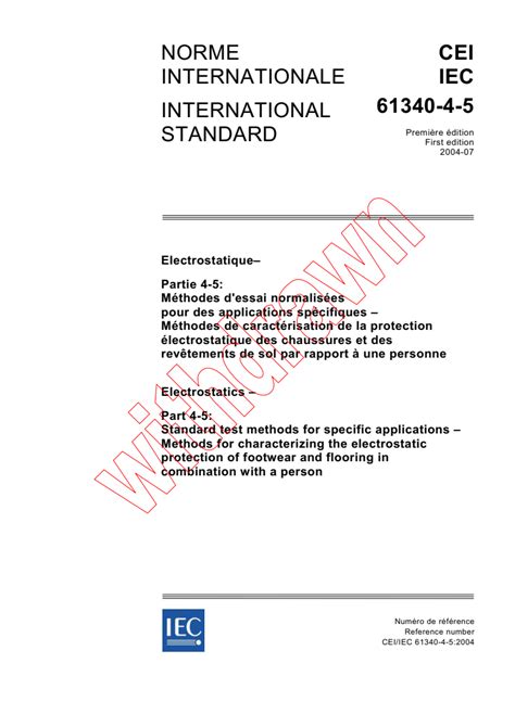 Iec 61340 4 5 2004 Electrostatics Part 4 5 Standard Test Methods For Specific Applications