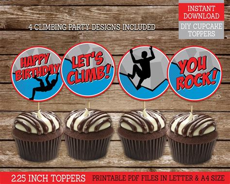 Climbing Party Cupcake Toppers Printable Rock Climbing Theme Cupcake