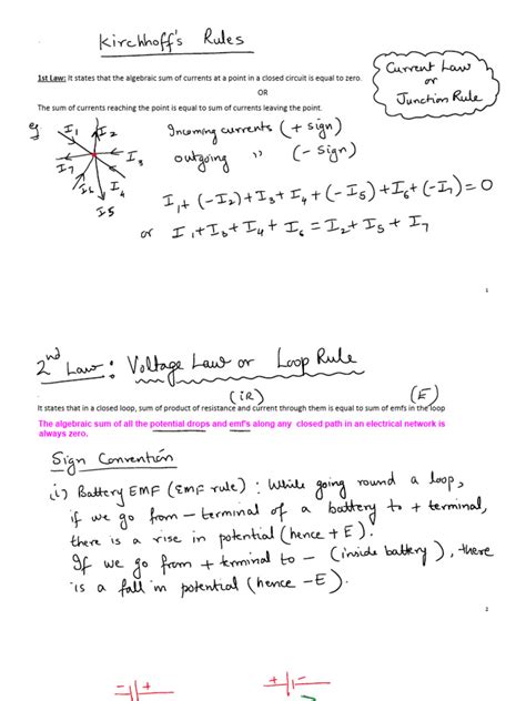 Notes On Kirchhoffs Rule Wheatstone Bridge And Potentiometer Pdf