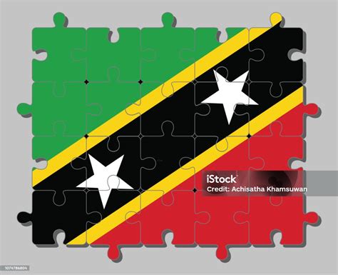 세인트 키츠 네비스 플래그 노란색 상승 블랙 스타 삼각형 녹색 및 빨강 대각선의 직소 퍼즐 공란에 대한 스톡 벡터 아트 및 기타 이미지 Istock