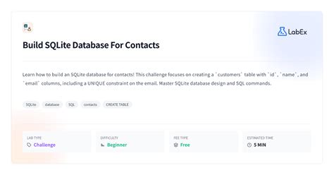 연락처 sqlite 데이터베이스 구축 방법 sql 튜토리얼 labex