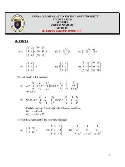 Quiz Matrices And Determinants Pdf Mathematics Mathematical