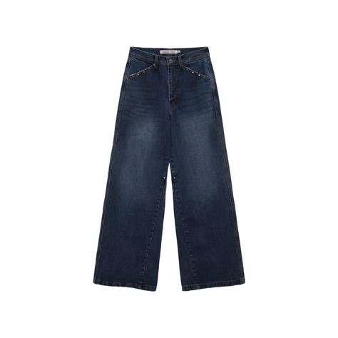 W 마뗑킴 포켓 리벳 와이드 데님 팬츠 블루 Matin Kim Kream