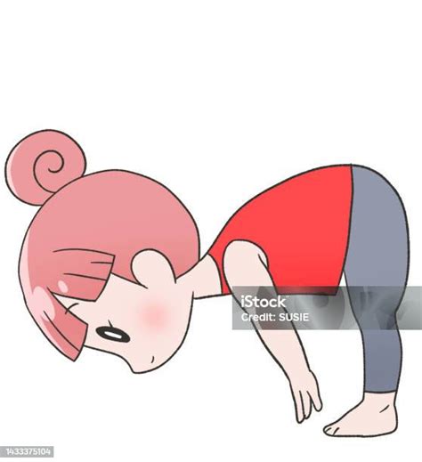 반쯤 서서 앞으로 서서 요가 일러스트레이션의 구부러진 포즈를 취한 여자 20 29세에 대한 스톡 벡터 아트 및 기타 이미지 20 29세 건강한 생활방식 굽은 Istock