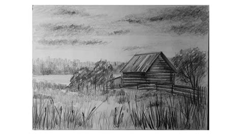 Пейзаж простым карандашом Как нарисовать деревенский пейзаж карандашом Youtube