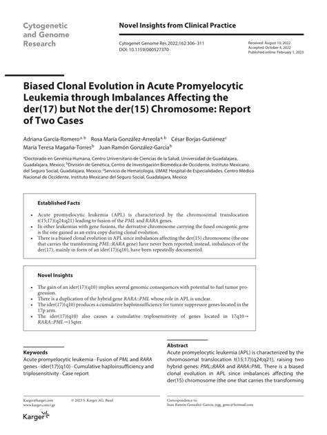 Biased Clonal Evolution In Acute Promyelocytic Leukemia Through Imbalances Affecting The Der17