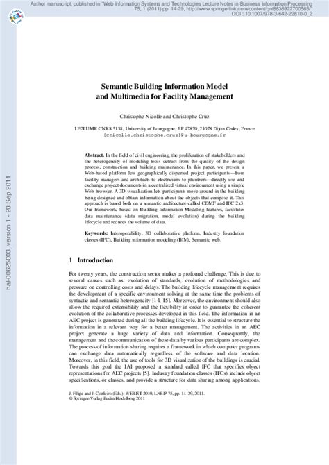 Pdf Semantic Building Information Model And Multimedia For Facility Management
