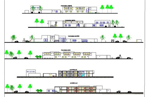 Elevation And Sectional Detail Of Building Structure 2d View Cad Construction Block Layout