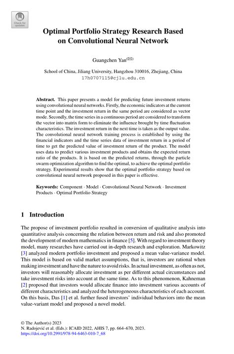 pdf optimal portfolio strategy research based on convolutional neural network
