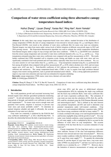 Pdf Comparison Of Water Stress Coefficient Using Three Alternative Canopy Temperature Based