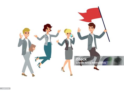 만화 캐릭터와 벡터 일러스트입니다 팀 건물입니다 리더십입니다 관리입니다 성공적인 팀입니다 개념에 대한 스톡 벡터 아트 및 기타 이미지 Istock