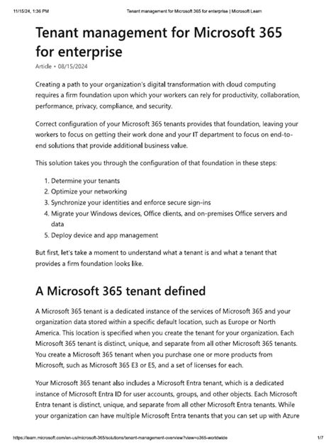 Tenant Management For Microsoft 365 For Enterprise Pdf