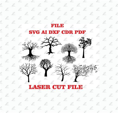 Tree Svg Digital File File For CNC Plotter Cricut Laser Textile Printer Ai Pdf Dxf Cdr