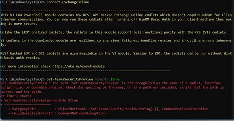 Powershell Issue Enabling Microsoft Teams Security Preview Stack