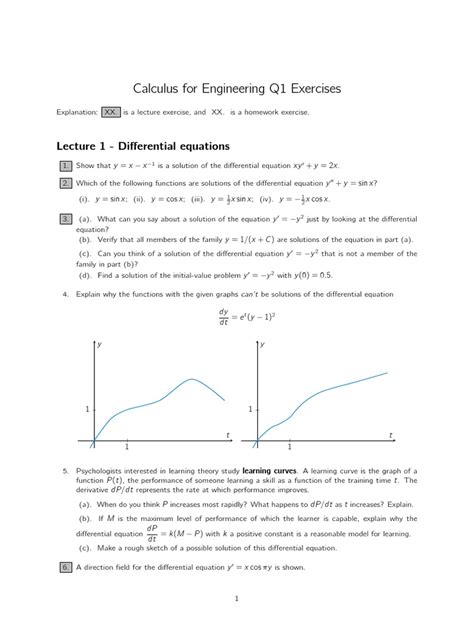 Calculus For Engineering Q1 Exercises Lecture 1 Pdf Equations