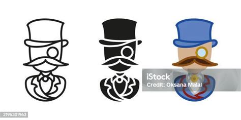 신사 사람 아이콘입니다 귀족 캐릭터 우아한 빈티지 스타일의 댄디 의상 고귀한 영주 한 벌 벡터 일러스트 레이 션 복고풍 실린더와 안경 Monocle 남성 초상화 빅토리아